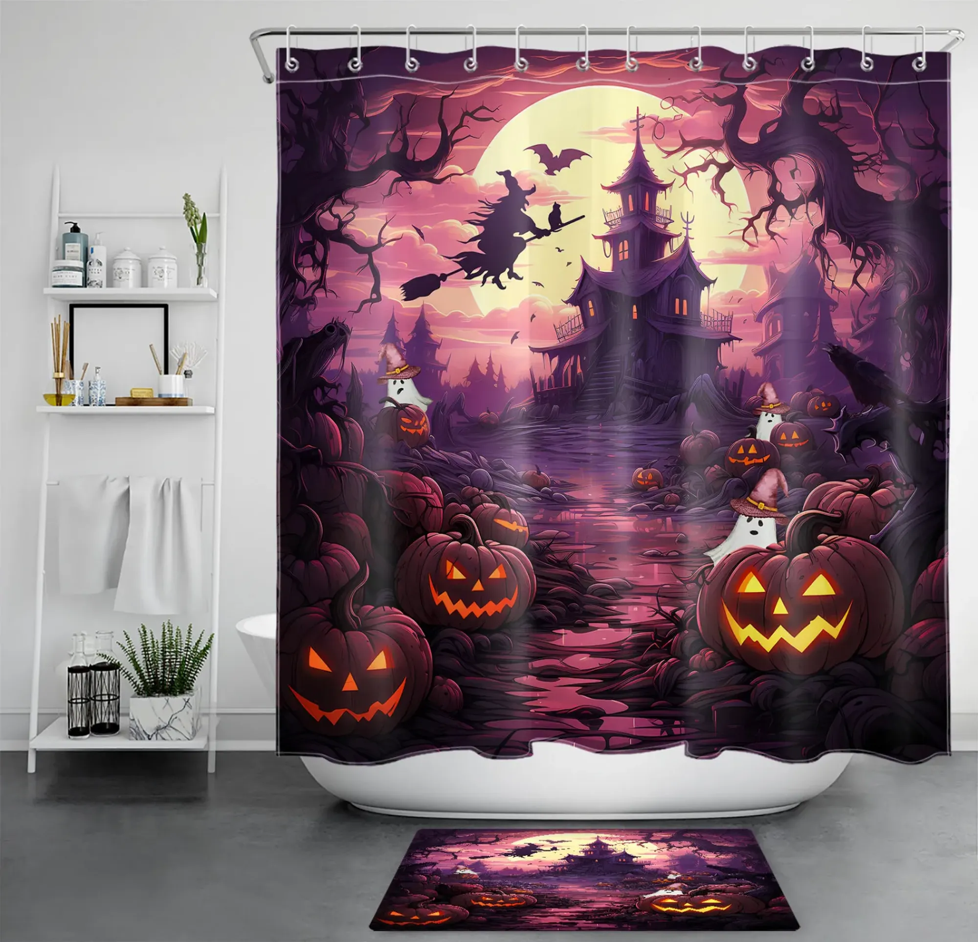 Spooky Haunted House Halloween Bathroom Decor Shower Curtain
