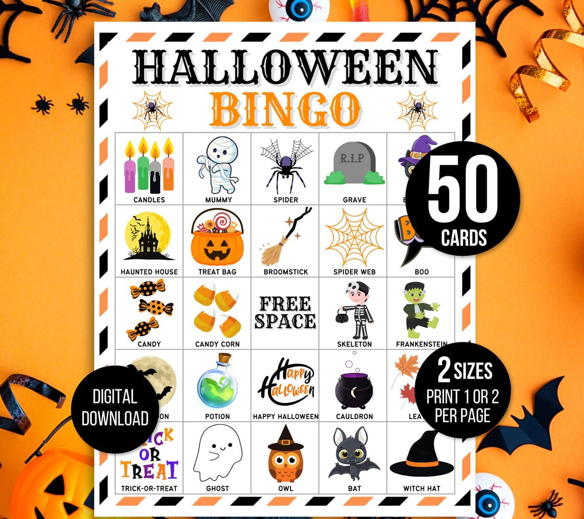 Spooky Holiday Bingo, 50 Printable Bingo Cards, Interactive Halloween ...