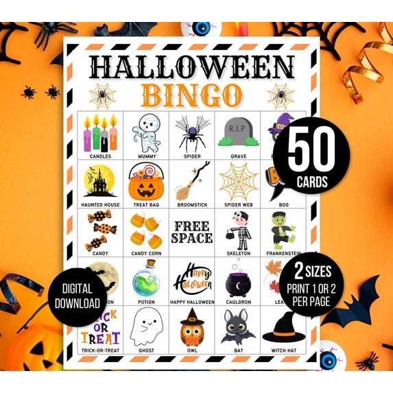 Spooky Holiday Bingo, 50 Printable Bingo Cards, Interactive Halloween ...