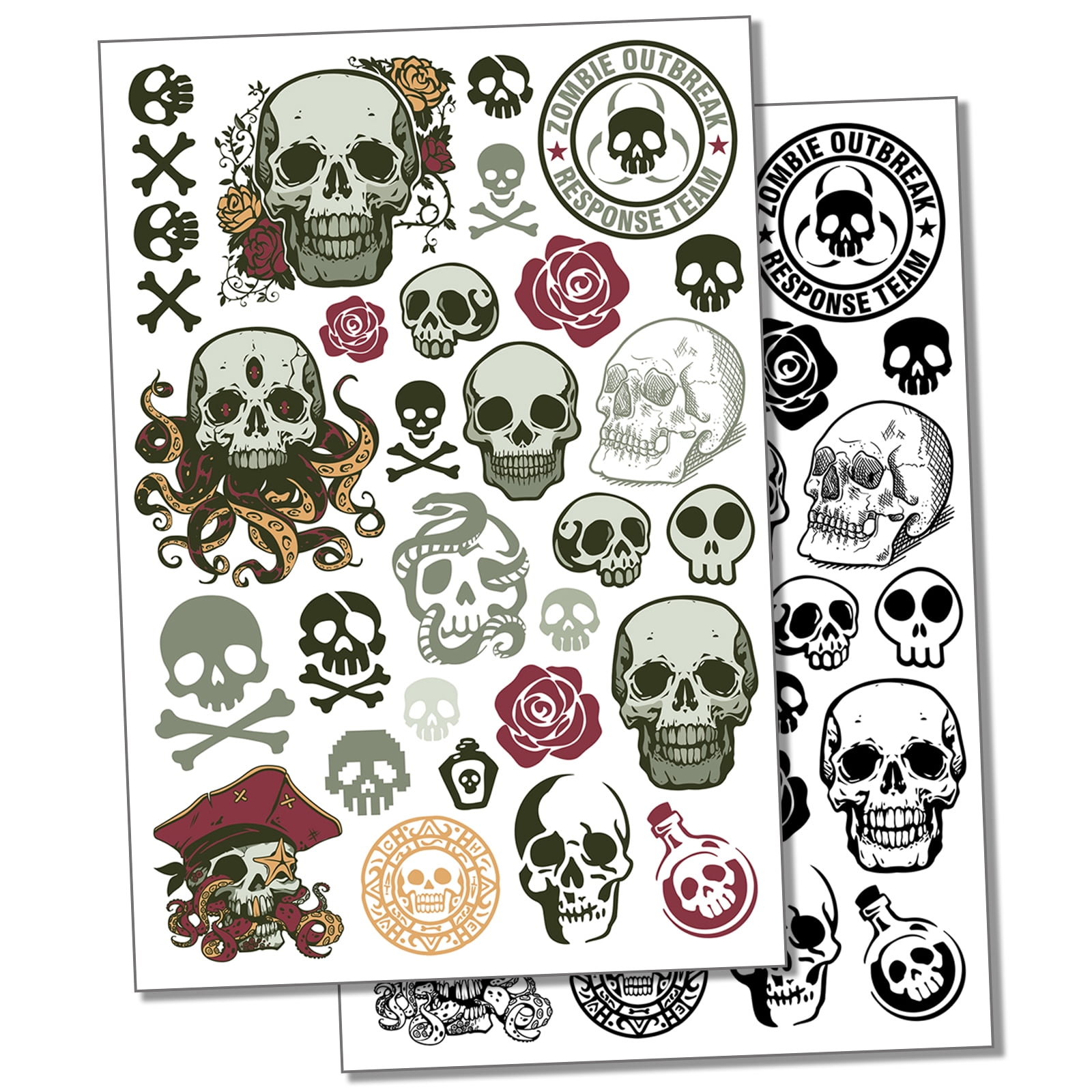 Spooky Human Skulls Water Resistant Temporary Tattoo Set Fake Body Art ...