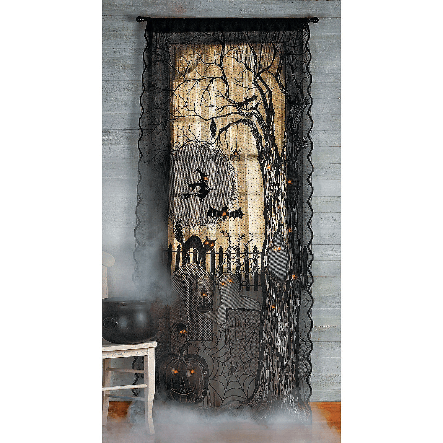 Spooky Lighted Lace Curtain Panel - Home Decor - 1 Piece - Walmart.com