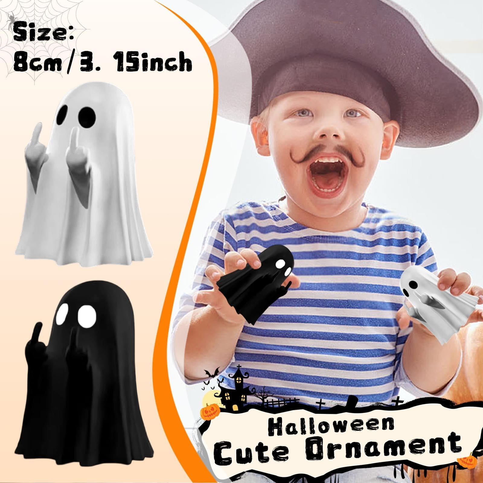 Spooky Mid-Finger Ghost Decor for Halloween, Cute Resin Ghost Statue ...