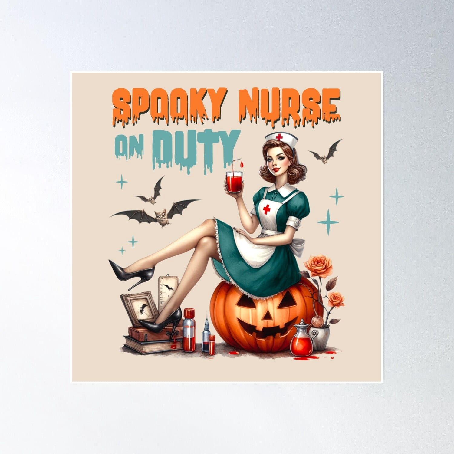 Spooky Nurse On Duty Poster Wall Art, Modern Wall Decor, 16x16 UNFRAMED ...