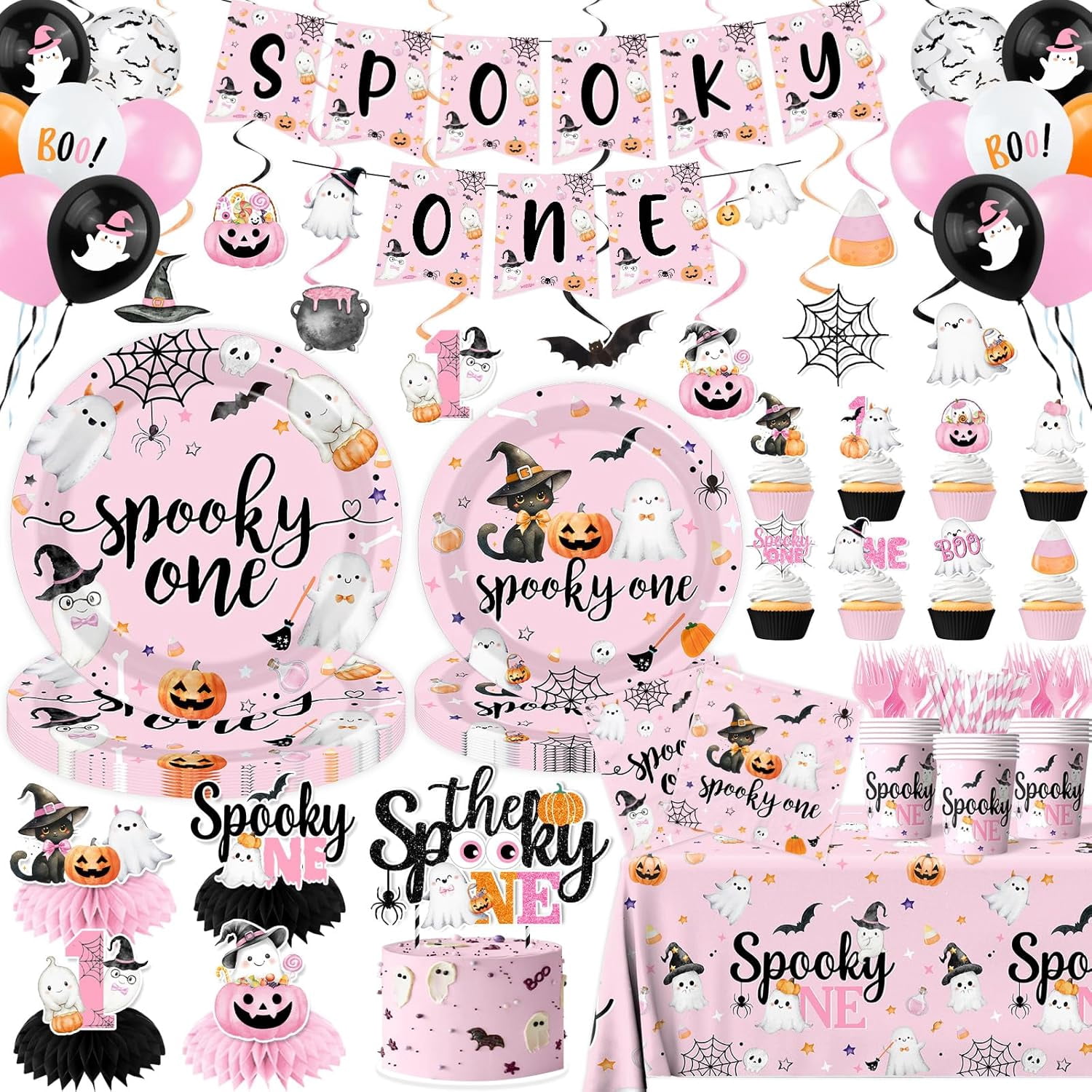 Spooky One Birthday Decorations Girl, Pink Halloween 1st Birthday Party ...