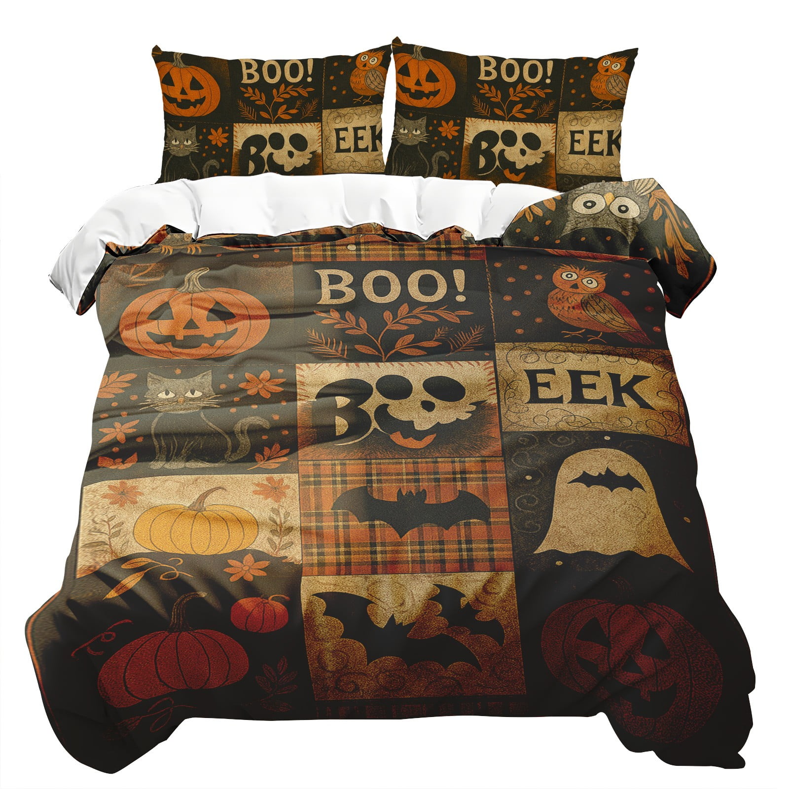 Spooky Patchwork Halloween Quilt Set 3-Piece King Size 102" x 86" - Halloween Bedding Set with ...