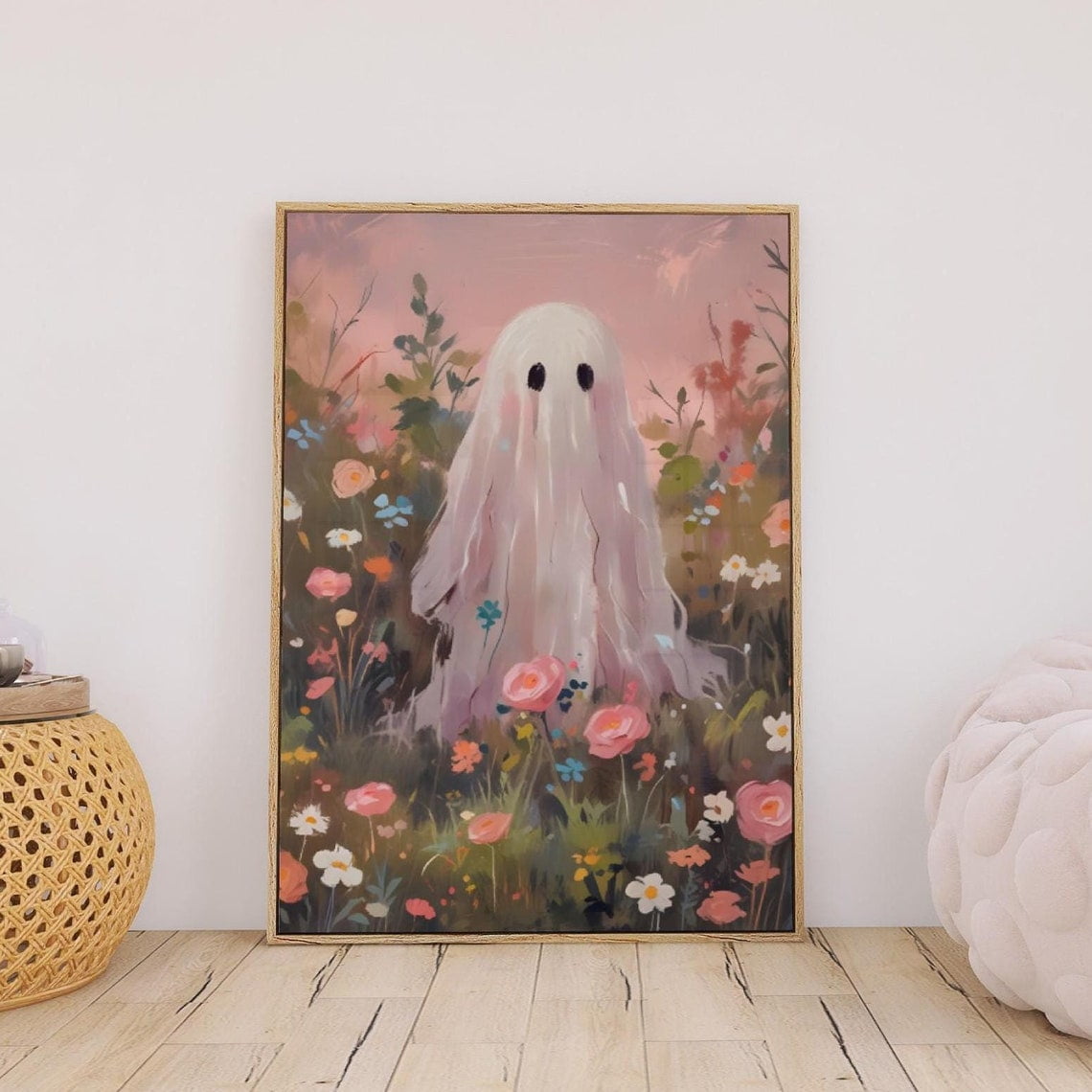 Spooky Pink Wildflower Wall Art Floral Ghost Print Pink Decor Ghost ...