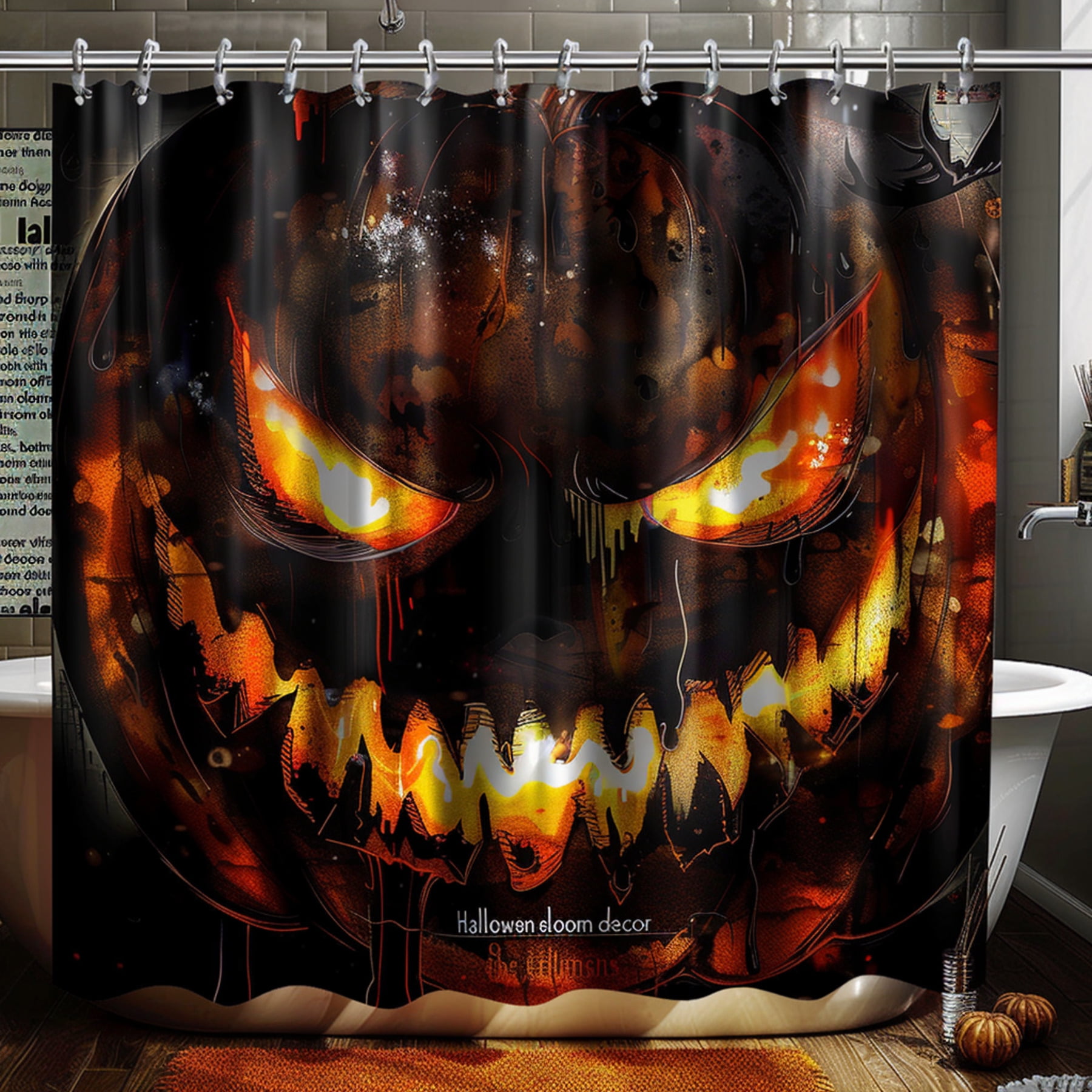 Spooky Pumpkin Face Shower Curtain with Glowing Eyes and Teeth ...
