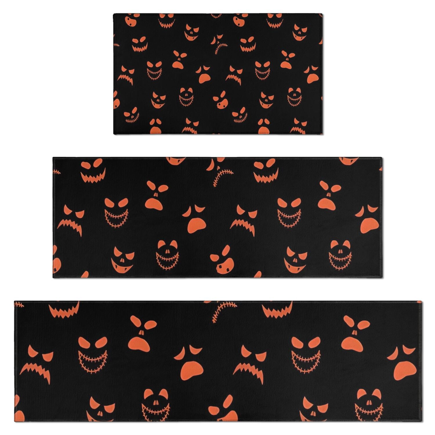 Spooky Pumpkin Faces Halloween Pattern Kitchen Rugs Sets Of 3,Kitchen ...