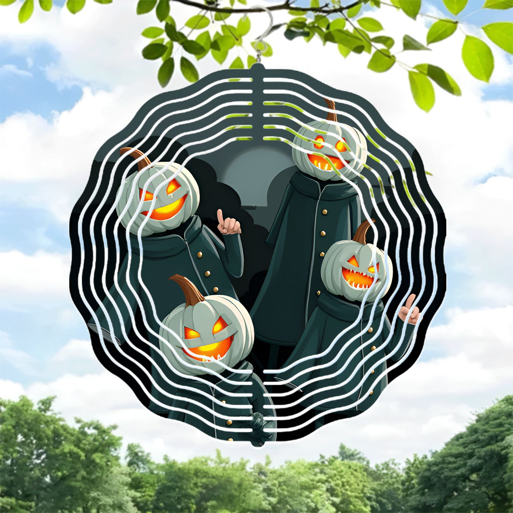 Spooky Pumpkin Head Metal Hanging Wind Spinners & Chimes - Whimsical ...