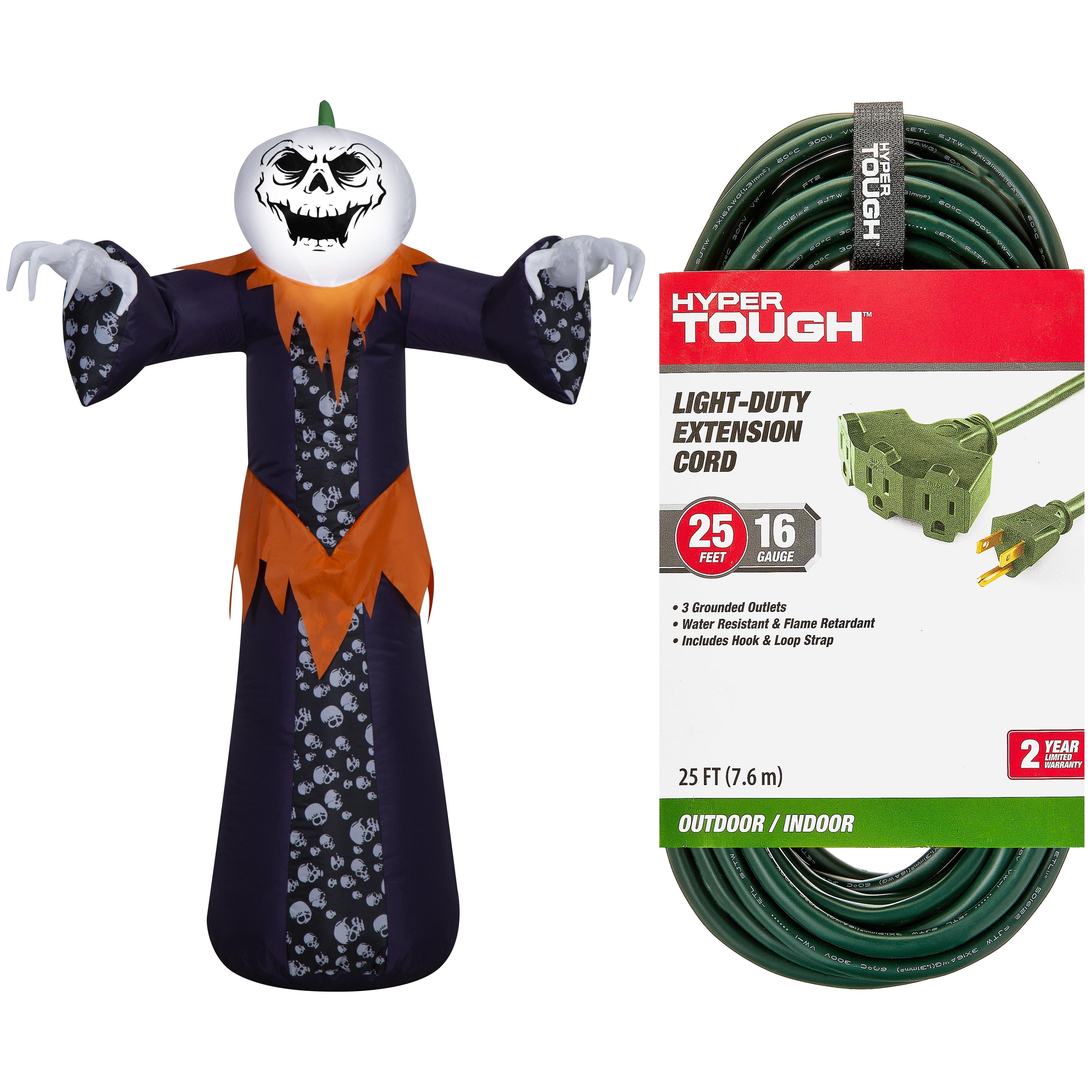 Spooky Pumpkin Reaper Yard Inflatable + Hyper Tough 25FT Tri-Outlet ...