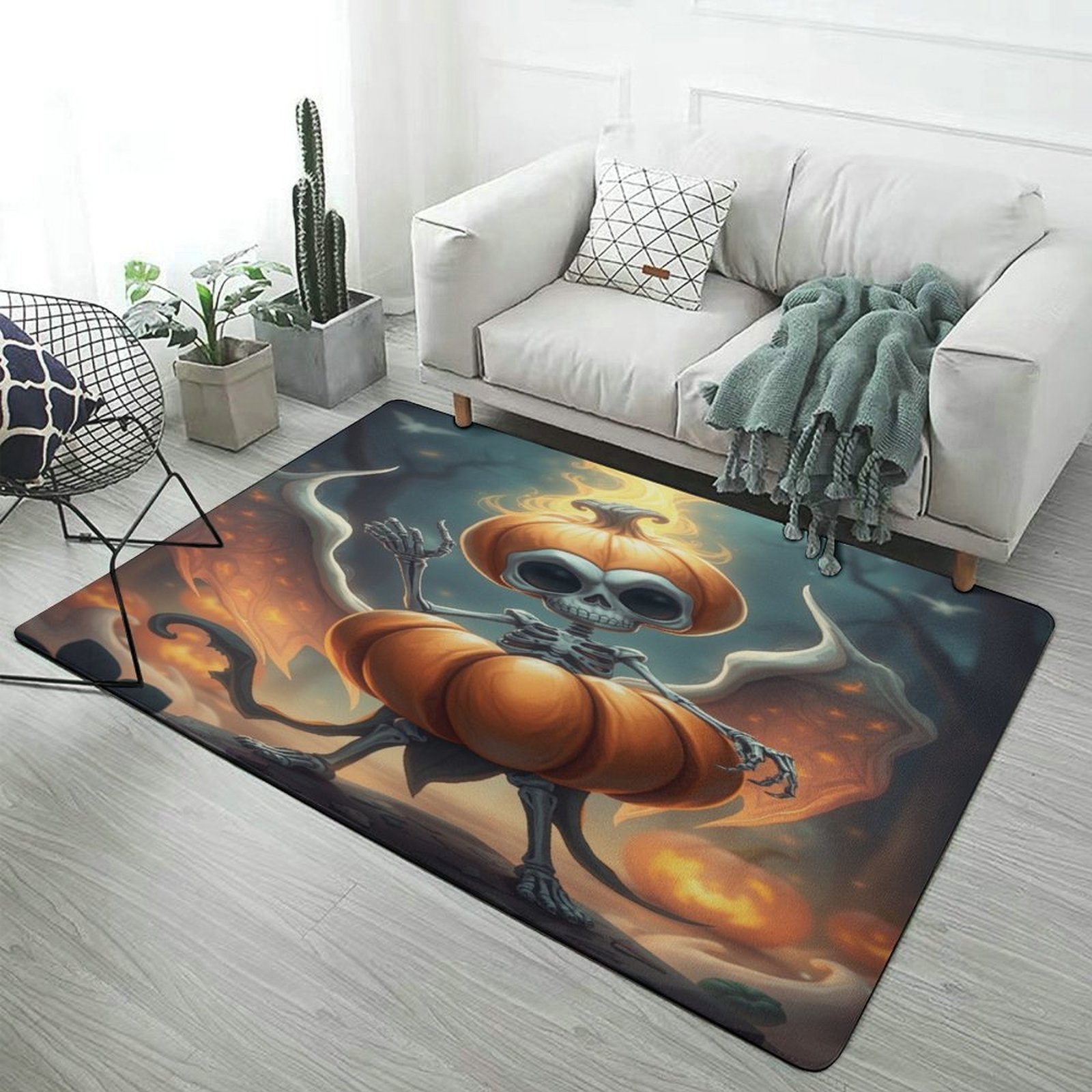 Spooky Pumpkin Skeleton Carpet Large Size Living Room American Style ...
