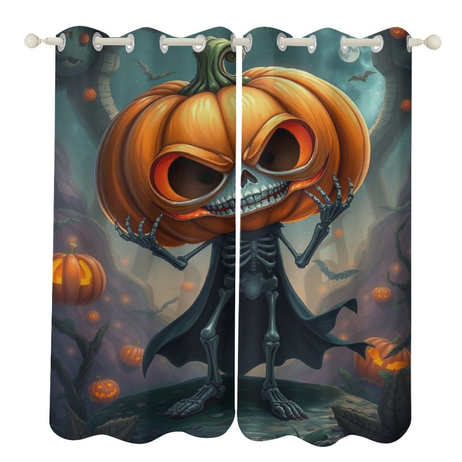Spooky Pumpkin Skeleton Curtains for Bedroom Living Room Drapes Kitchen ...
