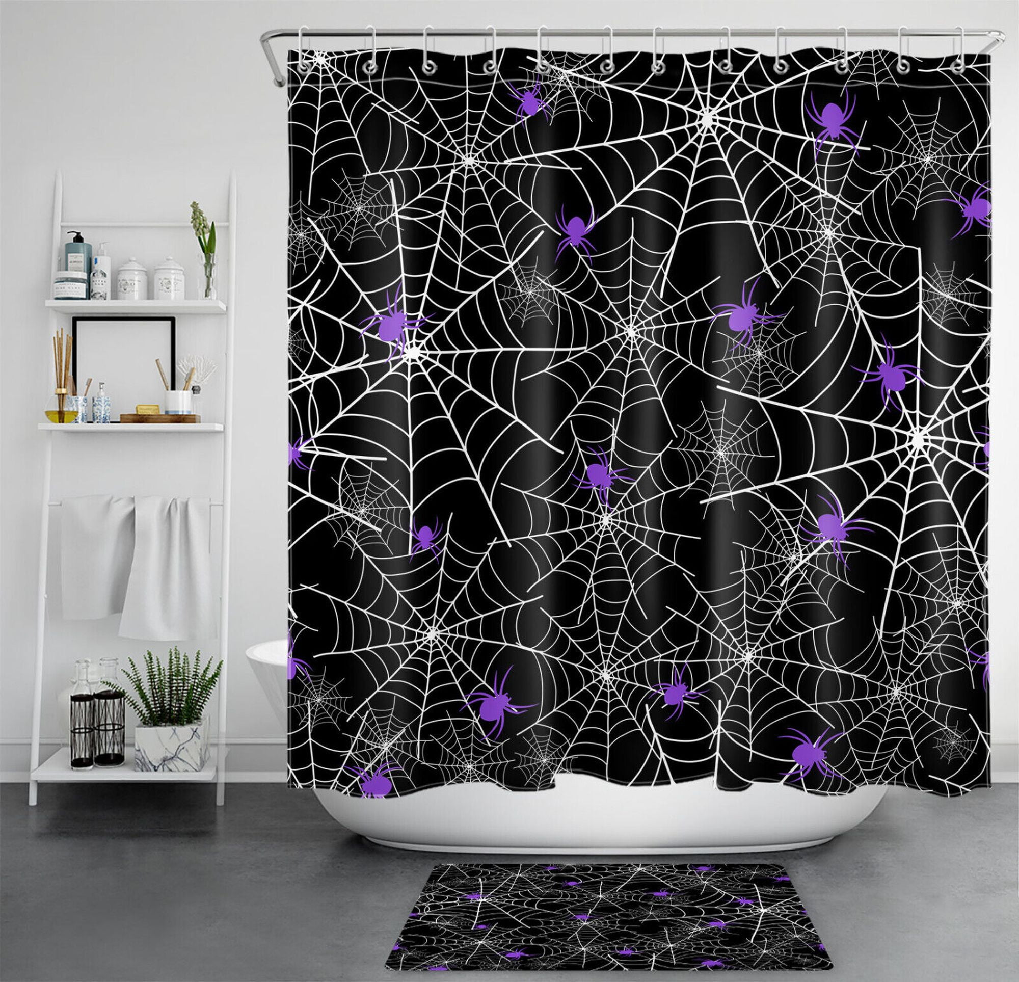 Spooky Purple Spiderweb Specter Bath Curtain - Walmart.com