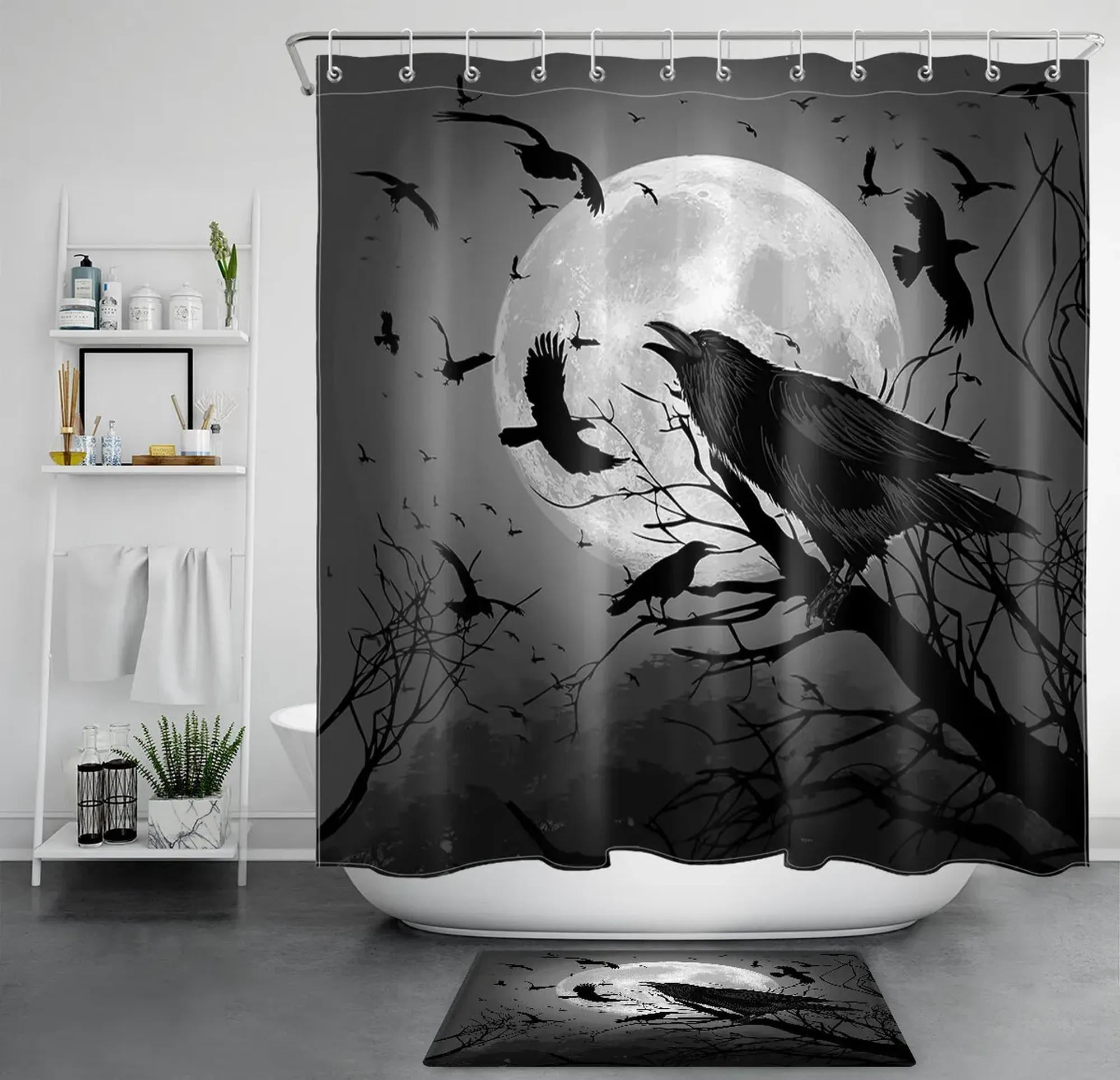 Spooky Raven Halloween Shower Curtain for an Eerie Night Forest ...