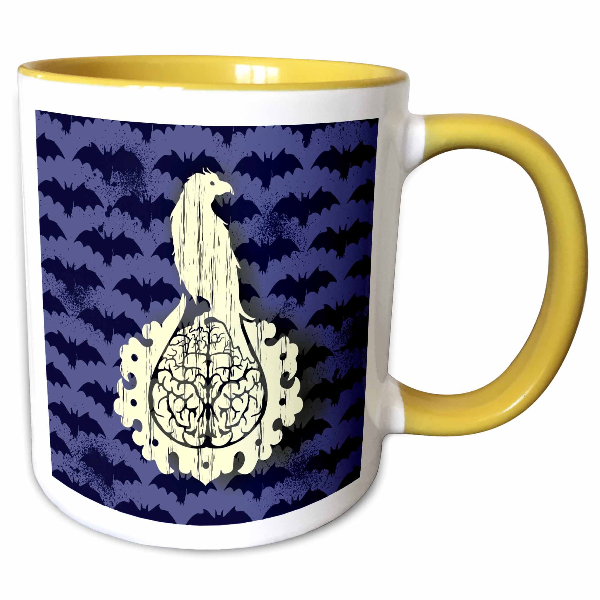 3drose, Spooky Raven Sitting on Brain Over Bat Wallpaper, 15oz Two-tone ...