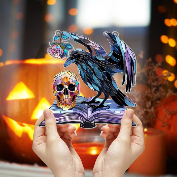 Spooky Raven Skull Halloween Suncatcher, Acrylic Window Decor - Walmart.com