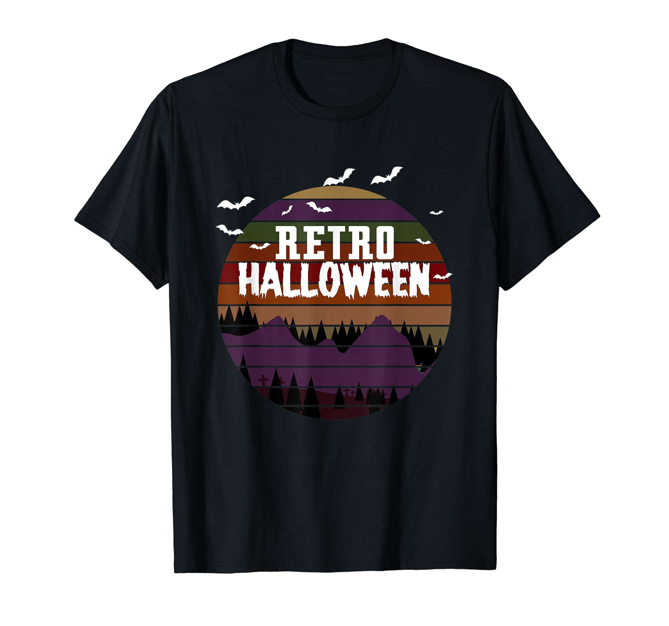 Spooky Retro Halloween Graveyard Cemetery Sunset Chilling T-Shirt ...