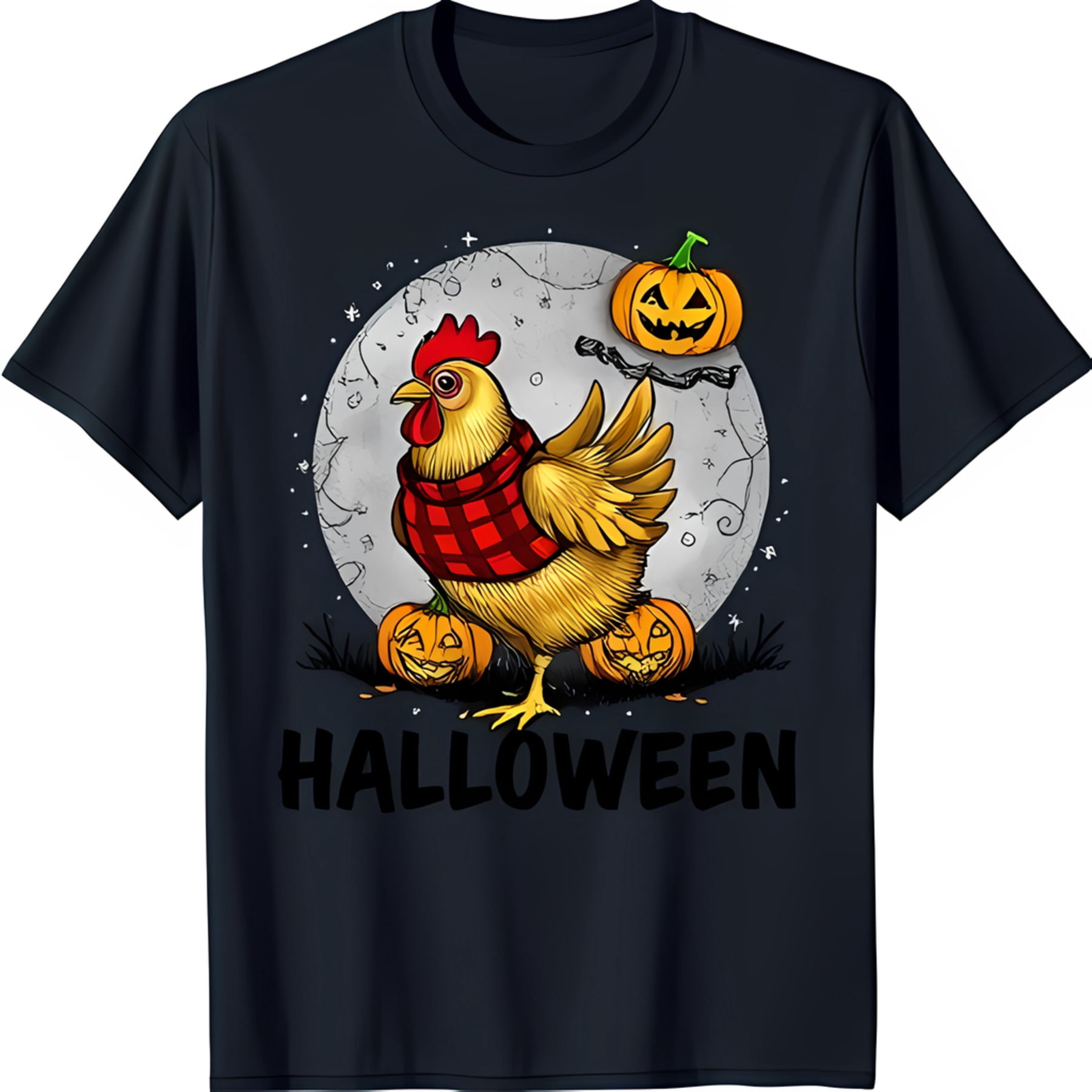 Spooky Rooster Graphic Black T-Shirt with Halloween O Lanterns ...