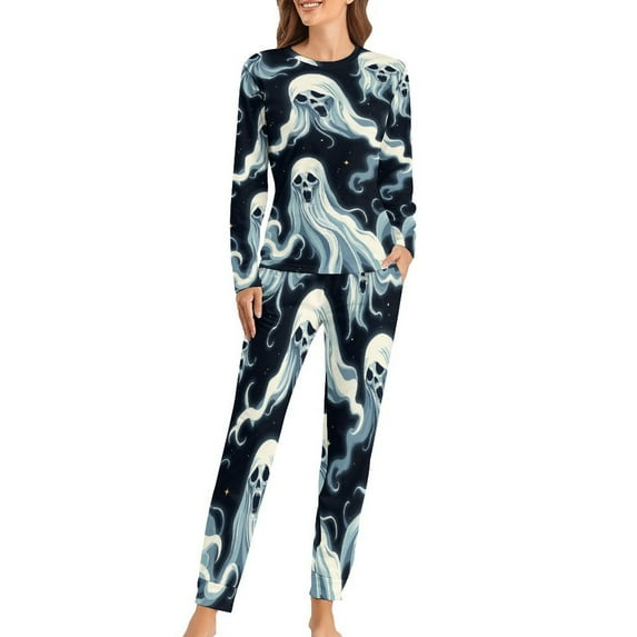 Spooky Screaming Ghost Pattern Art Pajamas Woman Nightwear Long Sleeve ...