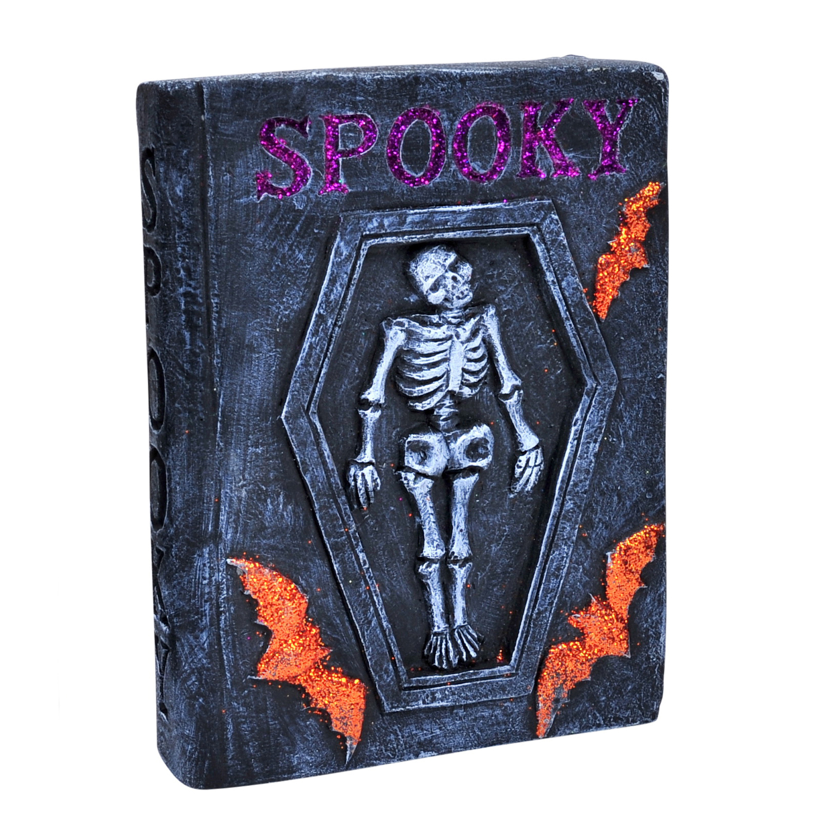 Spooky Skeleton Coffin Bat Stone Book 5" x 4" Tabletop Decor, Grey ...