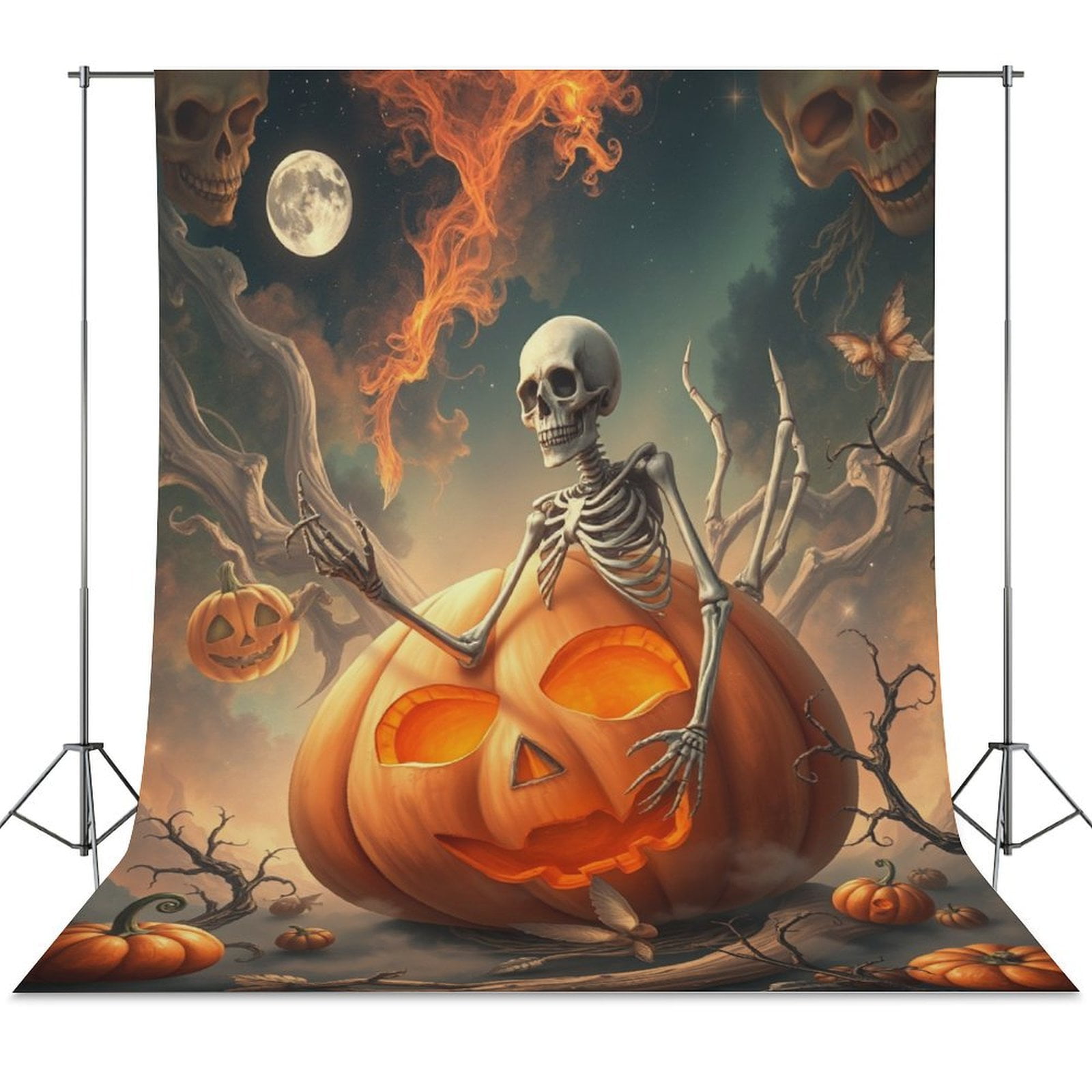 Spooky Skeleton Pumpkin Party Backdrop Birthday Decoration Backgrounds ...