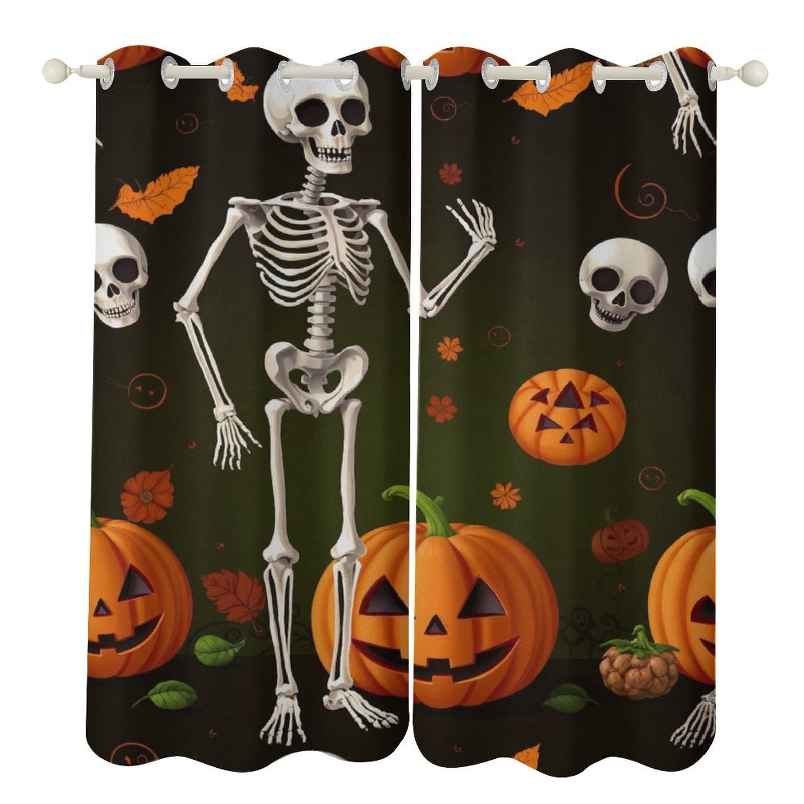 Spooky Skeleton Pumpkins Halloween Curtains for Bedroom Living Room ...