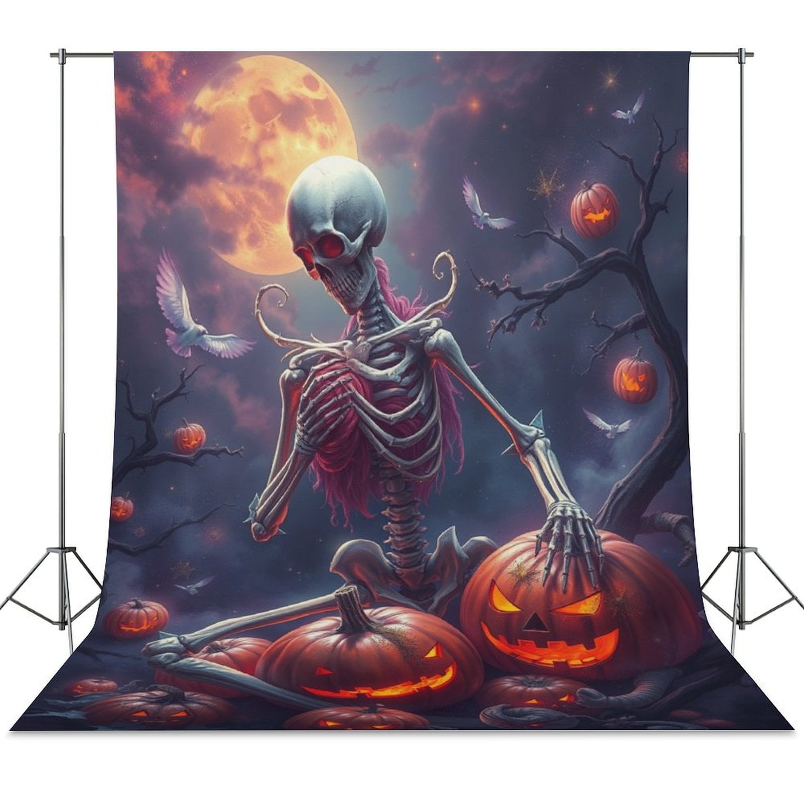 Spooky Skeleton Pumpkins Moon Photography Backdrops Adult Photostudio ...