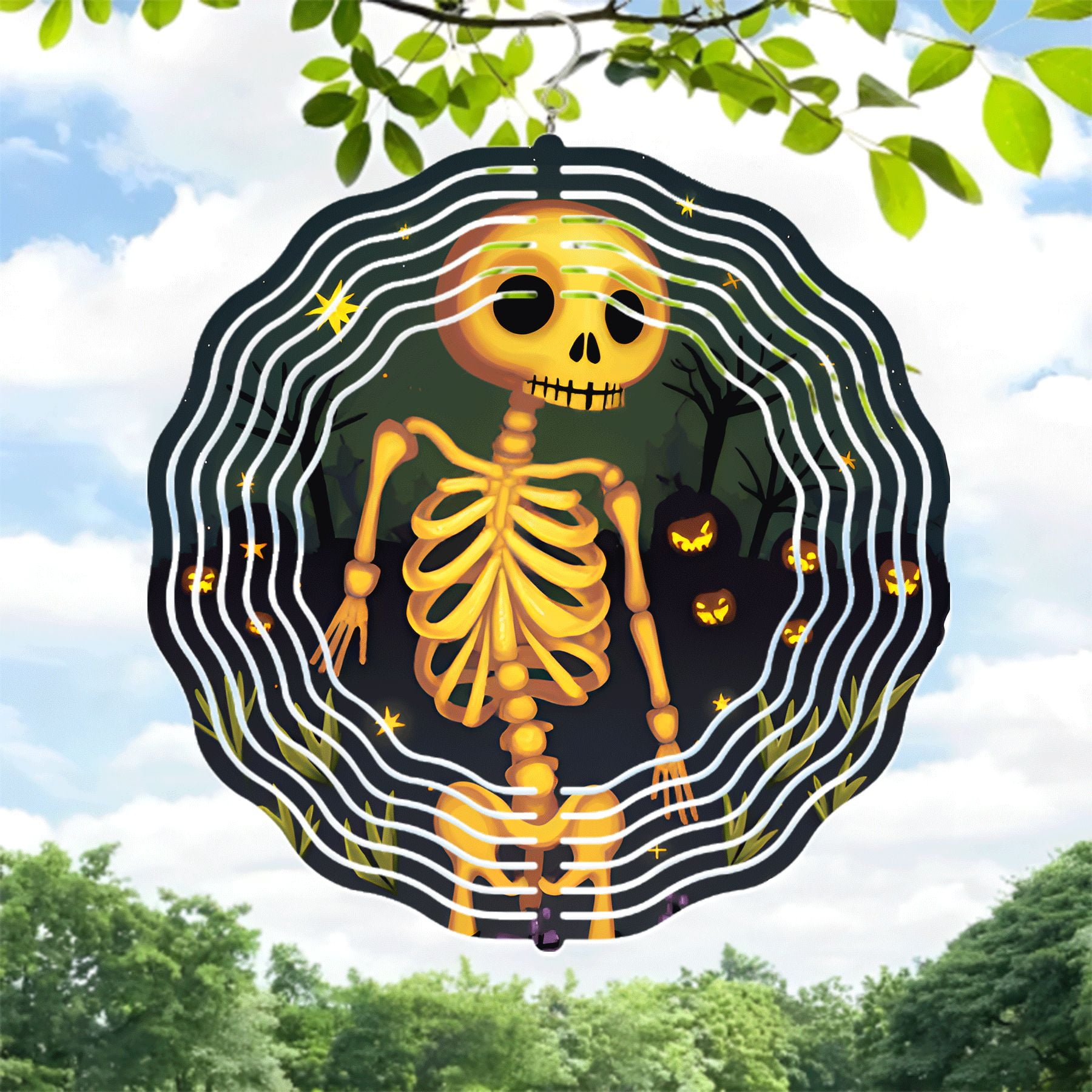 Spooky Skeleton Wind Spinner - Halloween Themed Metal Hanging Wind ...