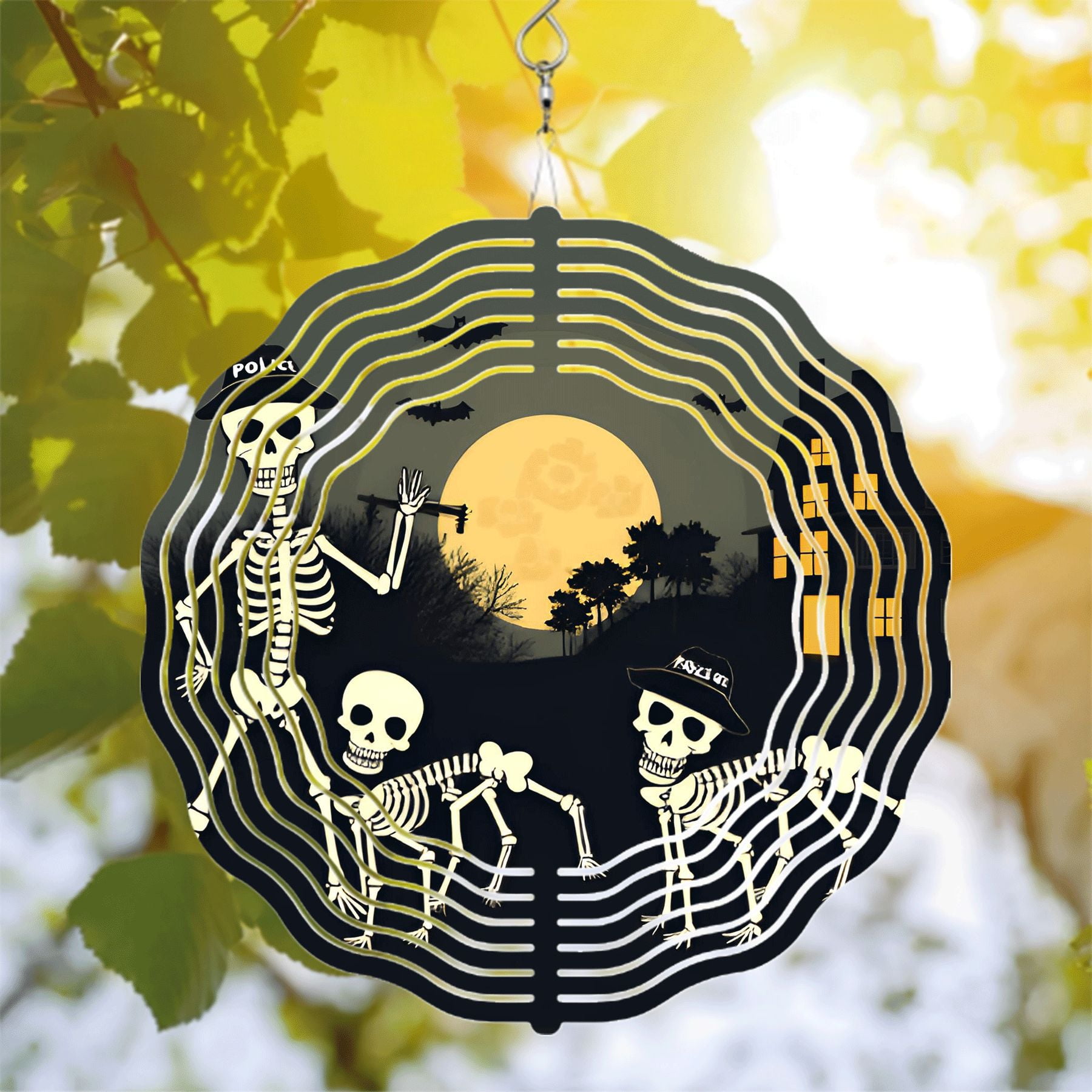 Spooky Skeletons Halloween Metal Wind Spinner - Unique Spiral Design ...