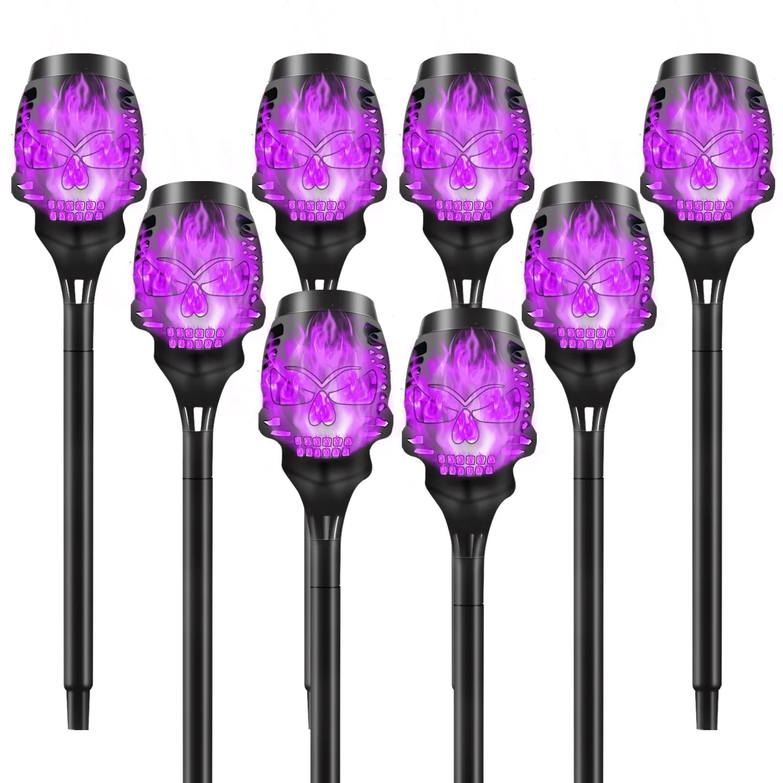 Spooky Skulls Solar Torch Lights - 8-Pack Flickering Flame Torches for ...