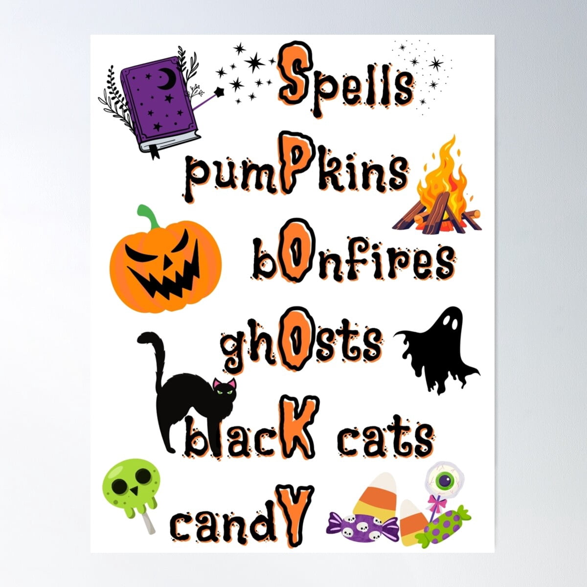 Spooky Spelling With Spells, Pumpkins, Bonfires, Ghosts, Black Cats ...
