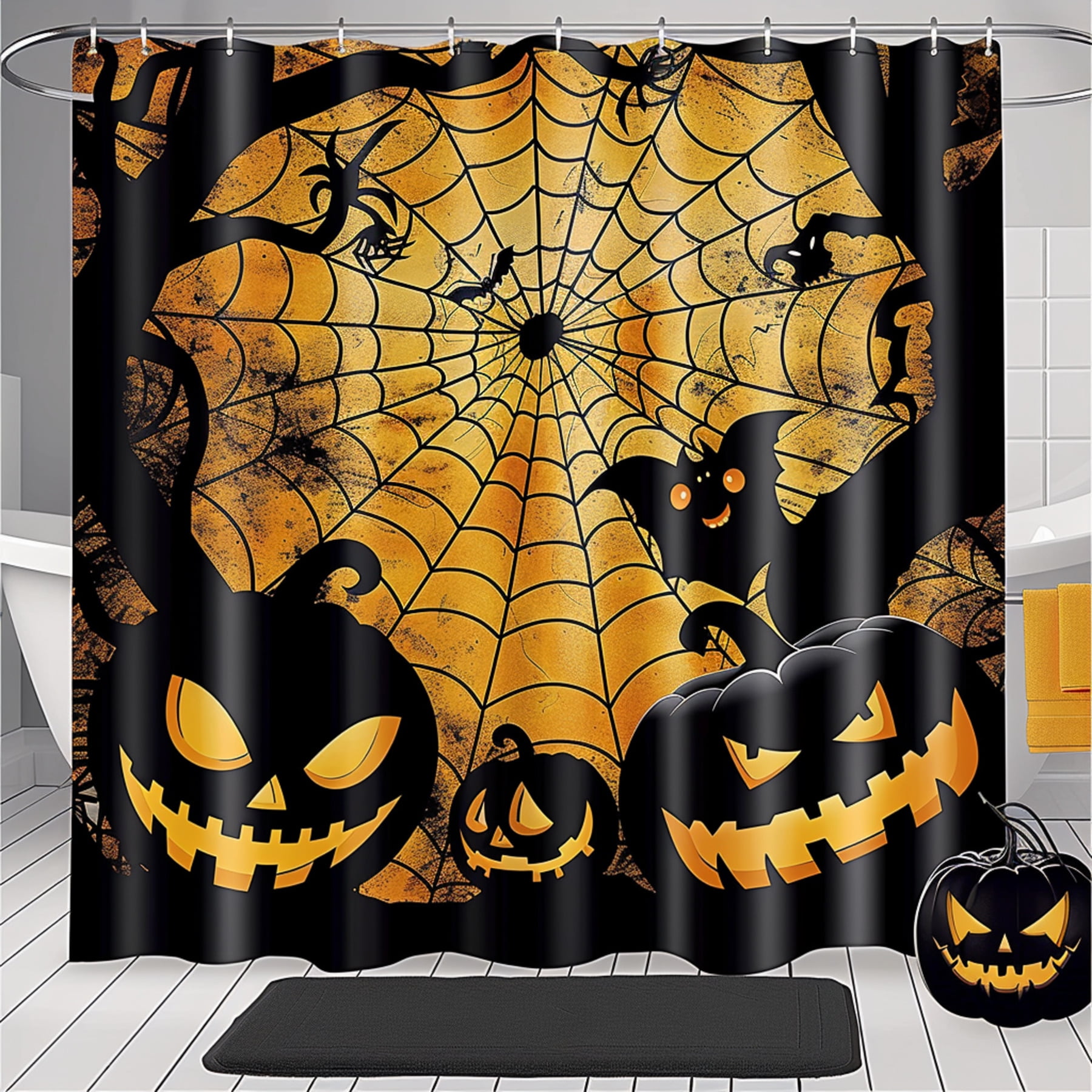 Spooky Spider Web And Pumpkins Shower Curtain Set Transform Your Bathroom