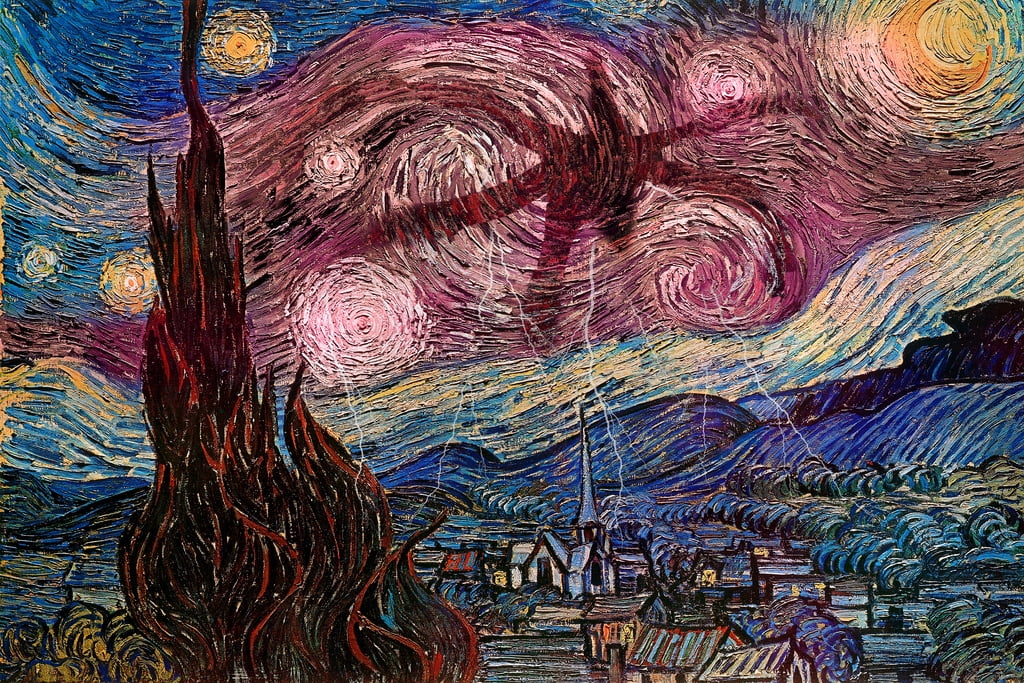 Spooky Starry Night Van Gogh Painting Parody Horror SciFi Strange ...