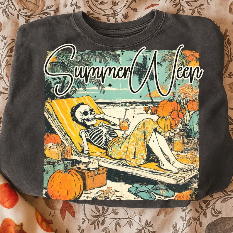Spooky Summer Halloween Pullover, Summerween Sweatshirt, Skeleton ...
