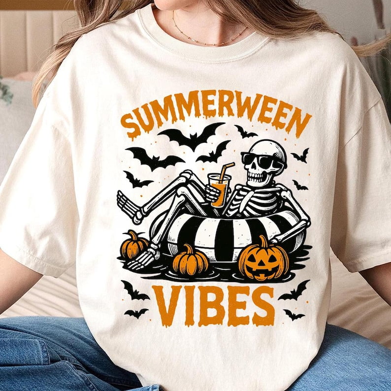 Spooky Summer Halloween Shirt, Summerween Vibes Shirt, Funny Skeleton ...