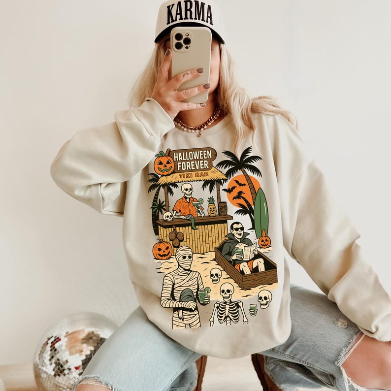 Spooky Summer Sweatshirt– Funny Retro Halloween Tee with Horror ...