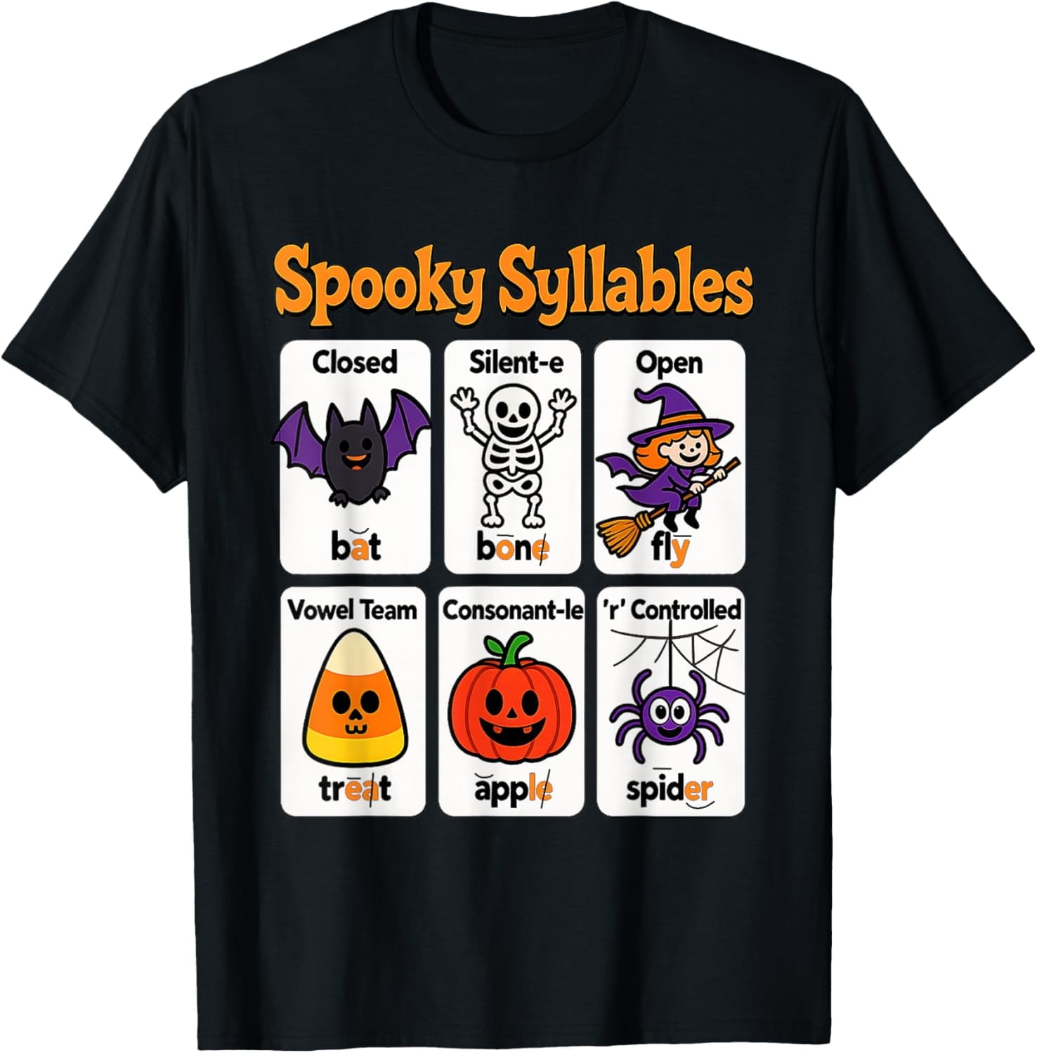 Spooky Syllables Teacher Outfit Halloween Classroom Learning T-Shirt ...
