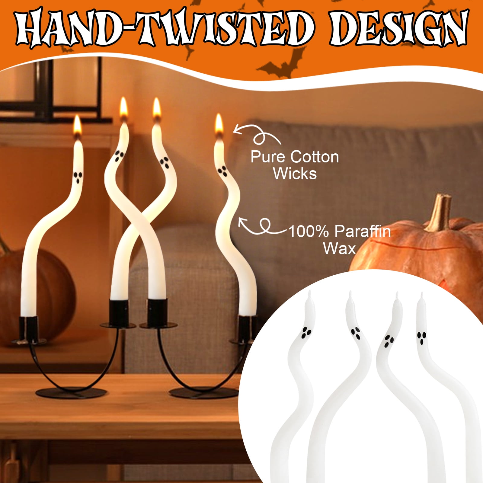 Spooky Taper Candles Halloween Candlesticks - White Candle Sticks ...
