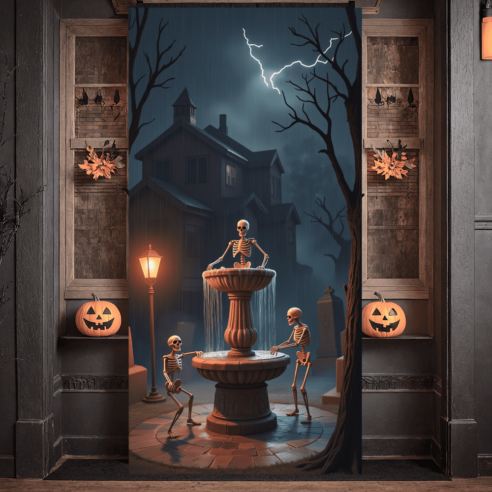 Spooky Theme Halloween Banner Gothic Skeleton Outdoor Decoration for ...
