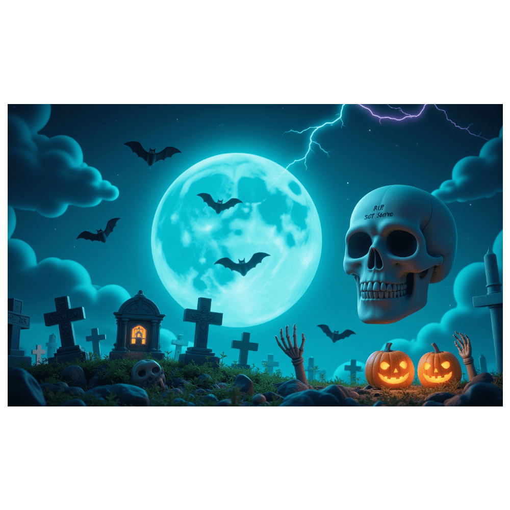 Spooky Theme Halloween Banner Skull Decoration Graveyard Scene Jack O ...