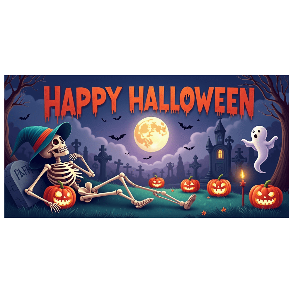 Spooky Theme Happy Halloween Banner Creepy Design Skull Illustration ...