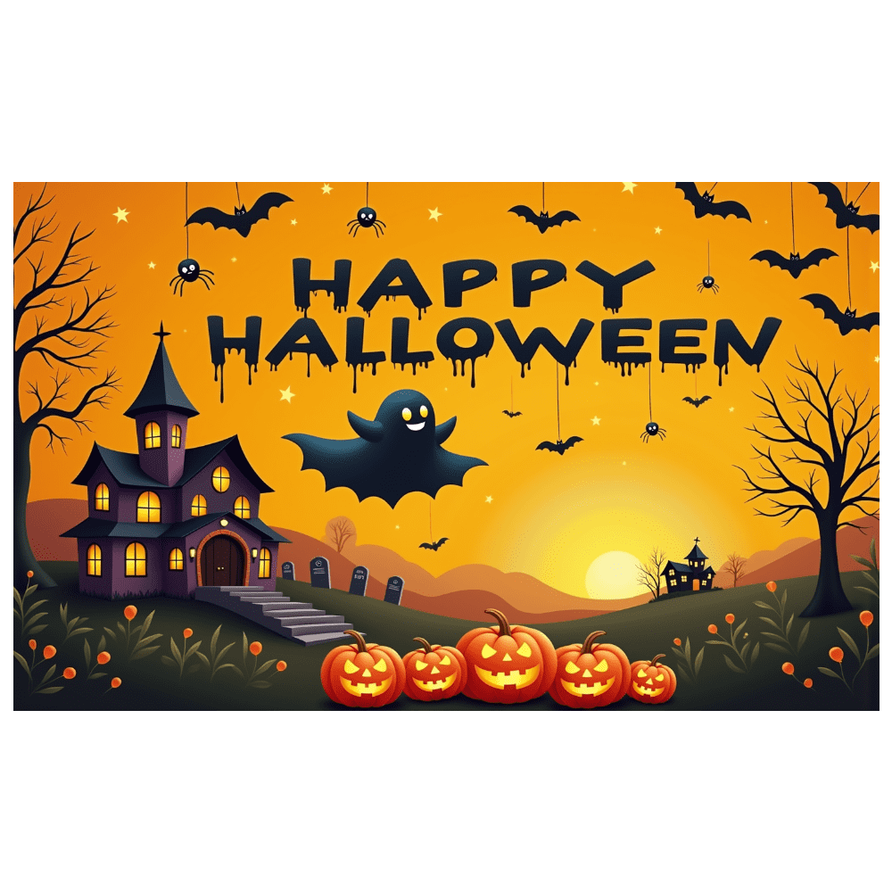 Spooky Theme Happy Halloween Ghost Banner Pumpkin Design Decorative ...