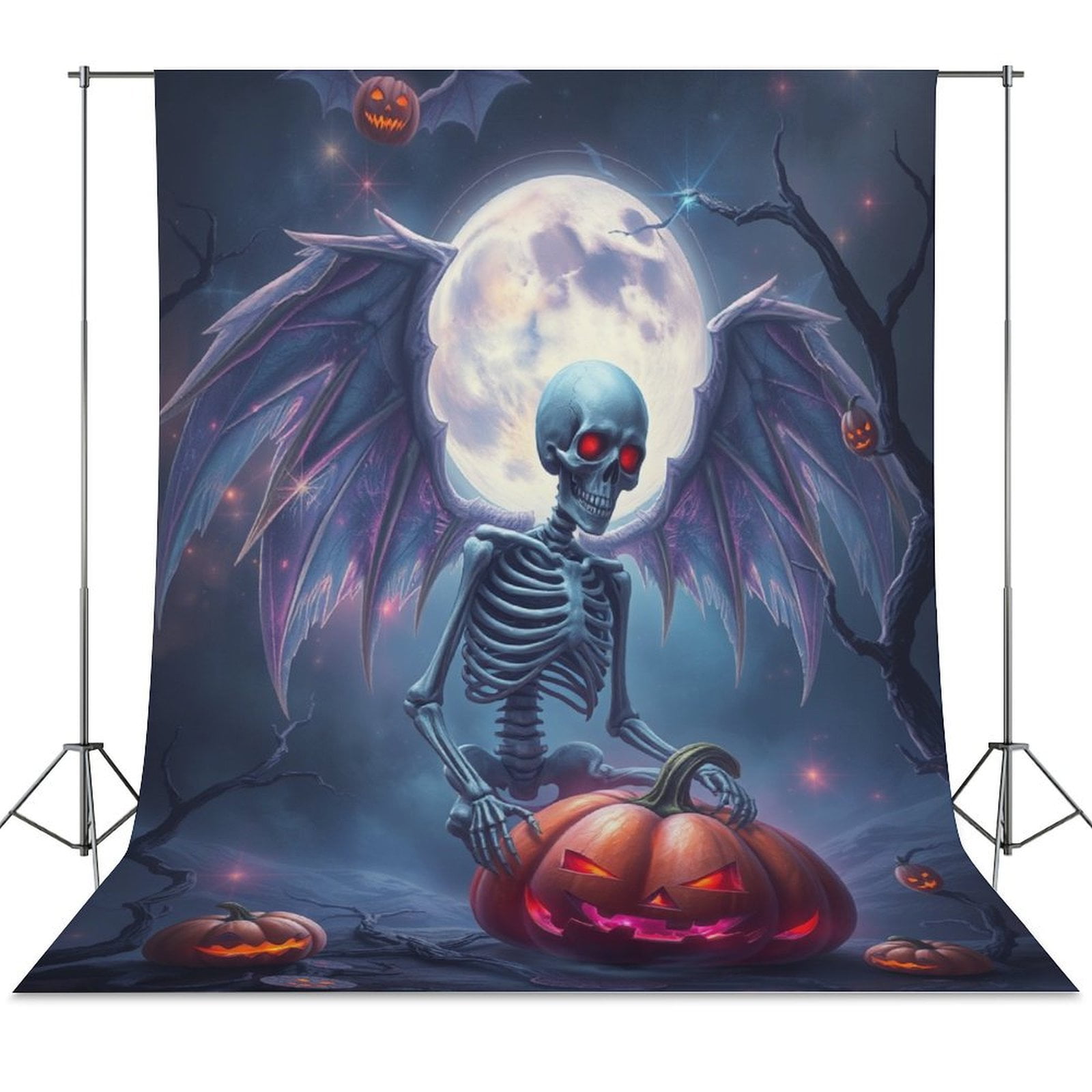 Spooky Winged Skeleton Pumpkin Party Backdrop Birthday Decoration ...