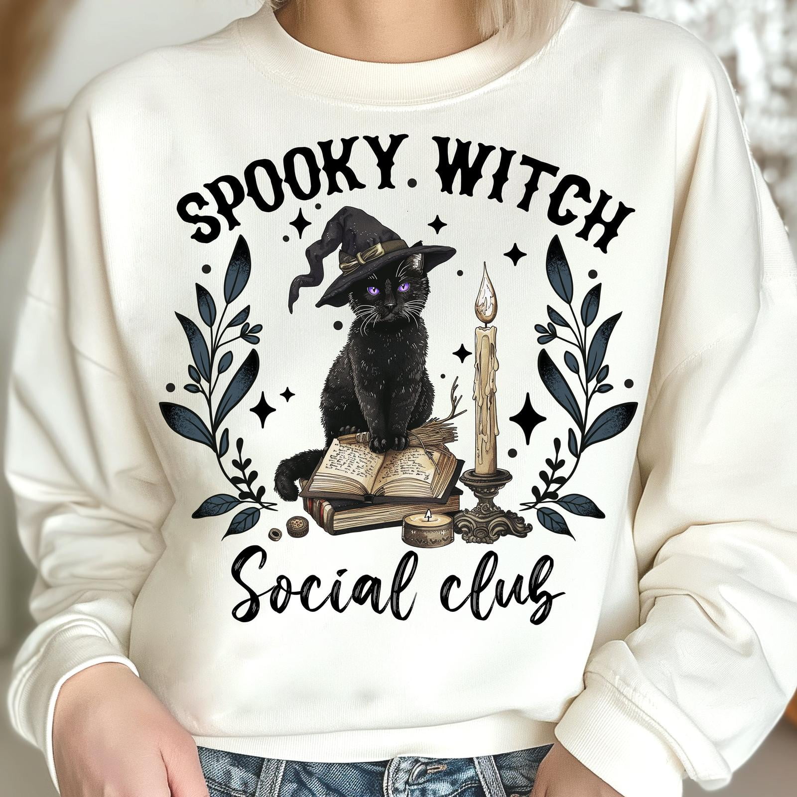 Spooky witch social club png, Halloween png, spooky cat png, black cat ...