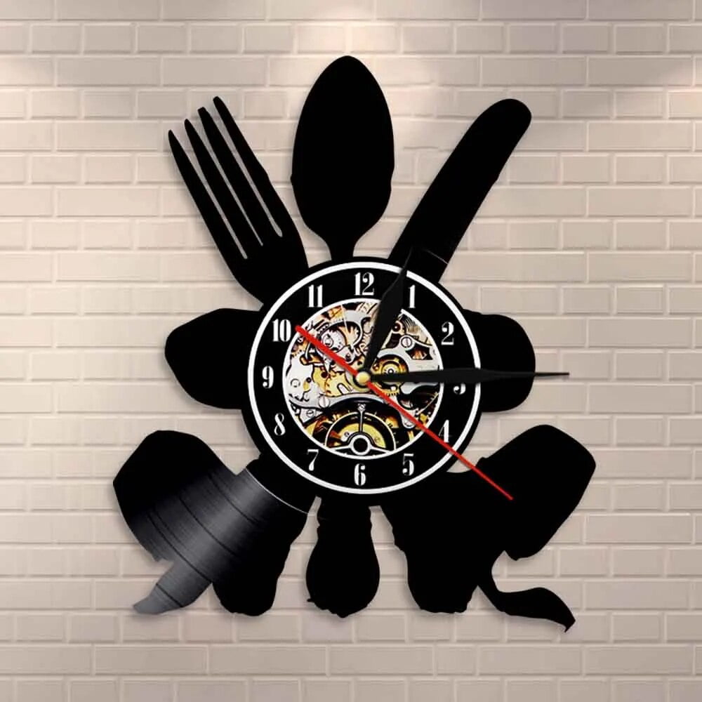 Spoon Fork Knife Utensil Vinyl Wall Clock,Vinyl Record Clock Wall Art ...