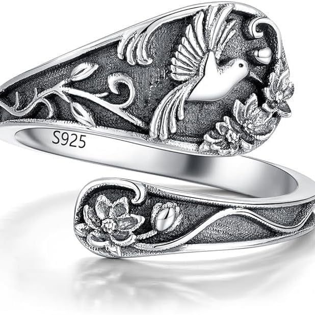 Spoon Ring 925 Sterling Silver Hummingbird Ring Vintage Antique Spoon ...