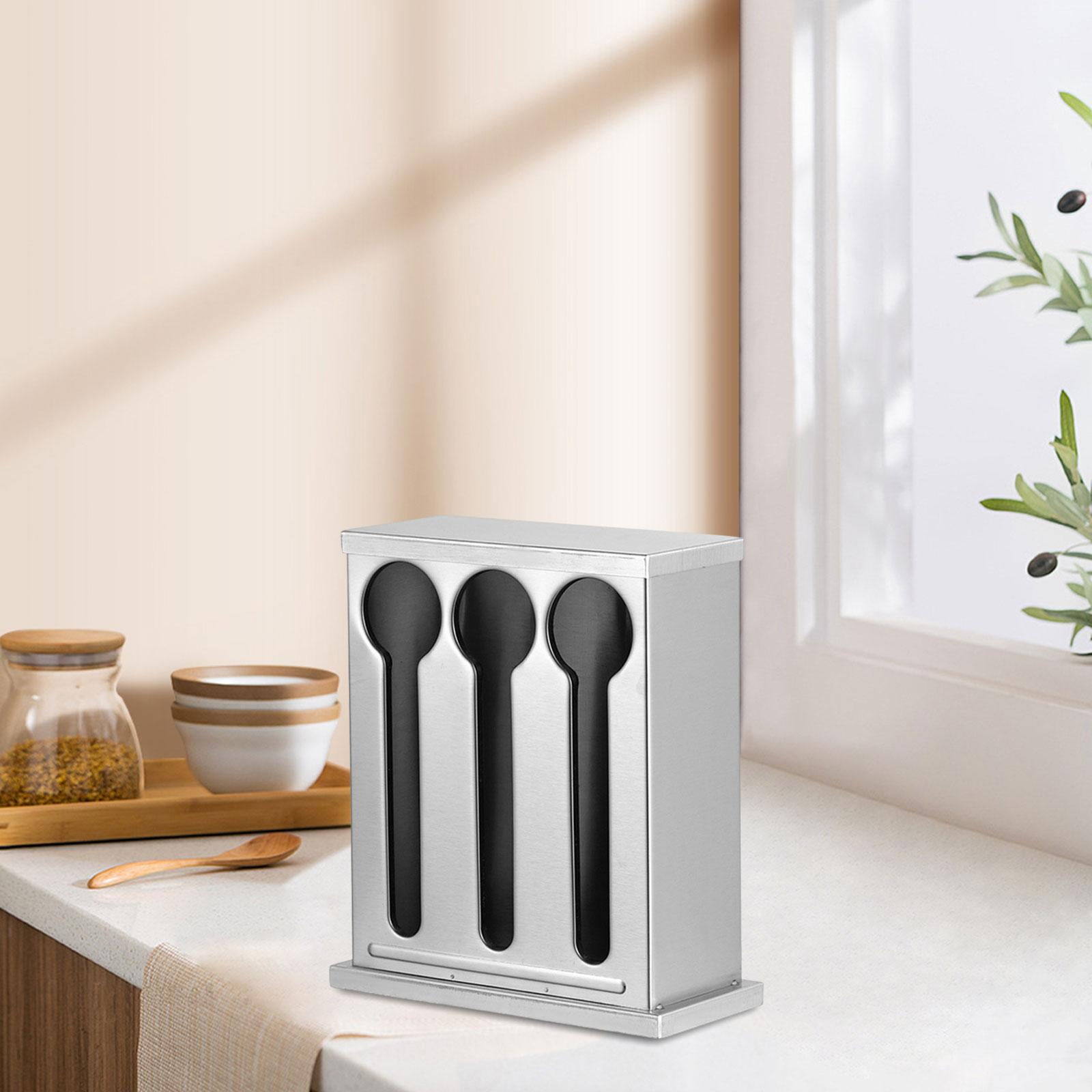 Spoon Storage Box Utensil Dispenser Container Stainless Steel Cutlery ...