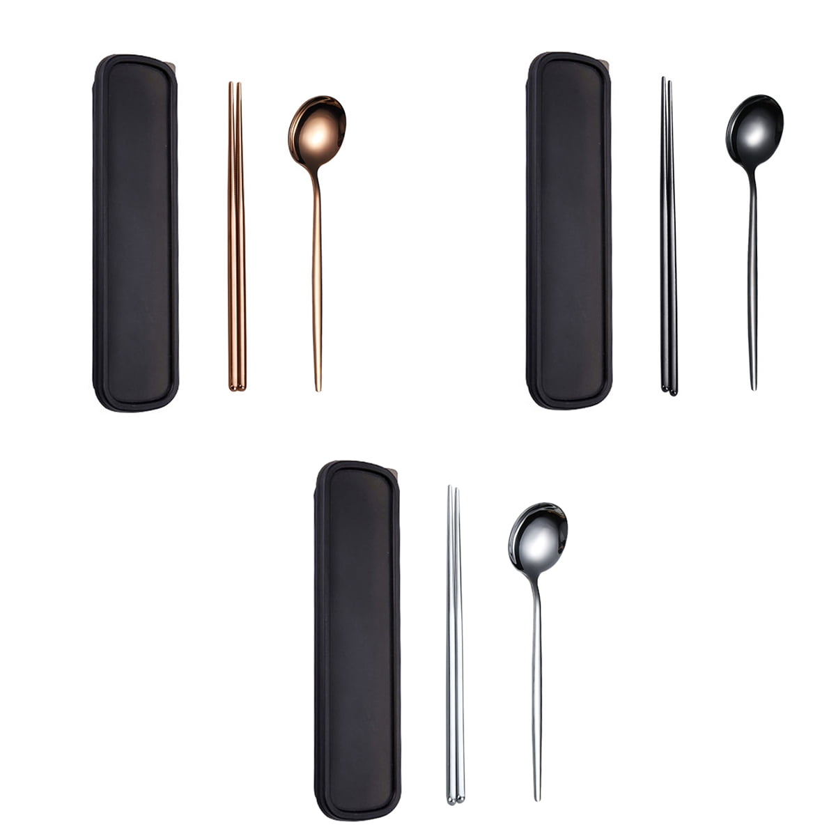 Spoon and Chopsticks 3 Set, Reusable Long handle Chopstick Spoon Set ...