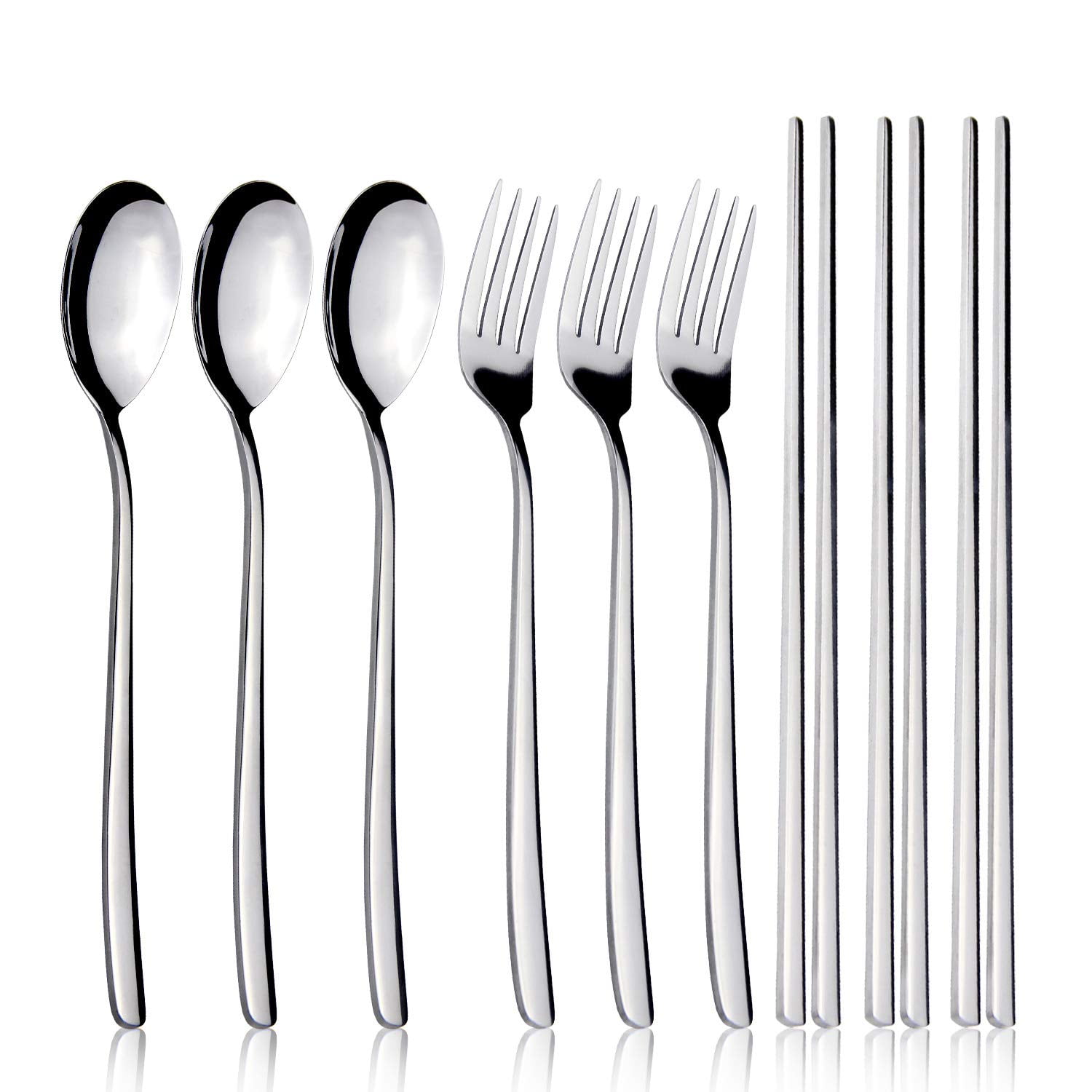 Spoons And Forks Flatware Set, 3 Pairs Chopsticks Forks And Spoons ...