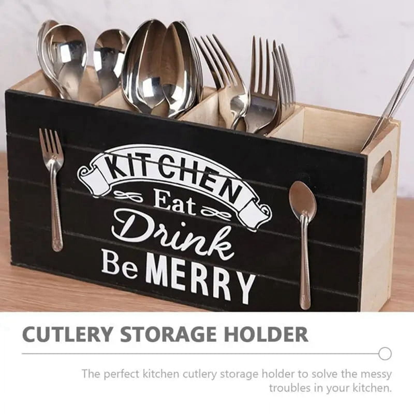 Spoons Silverware Wooden Cutlery Box Utensil Storage Holder Flatware ...